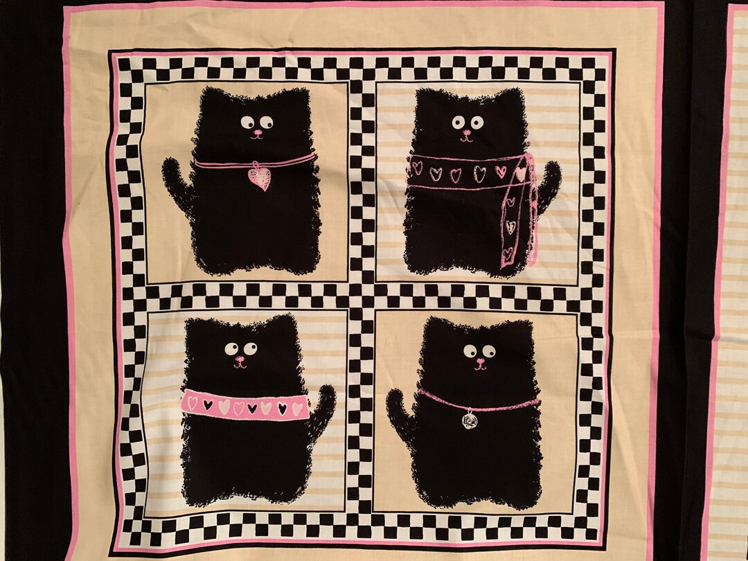 Cat Fabric, Cute Cat Panel, Smudgy Cat by Greta Lynn for Kansas Fabrics ...