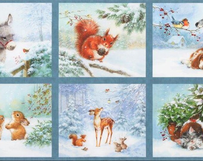 Snow Pals Winter Scene - Fabric Panel - Hazel Lincoln Baby Animals 6 ...