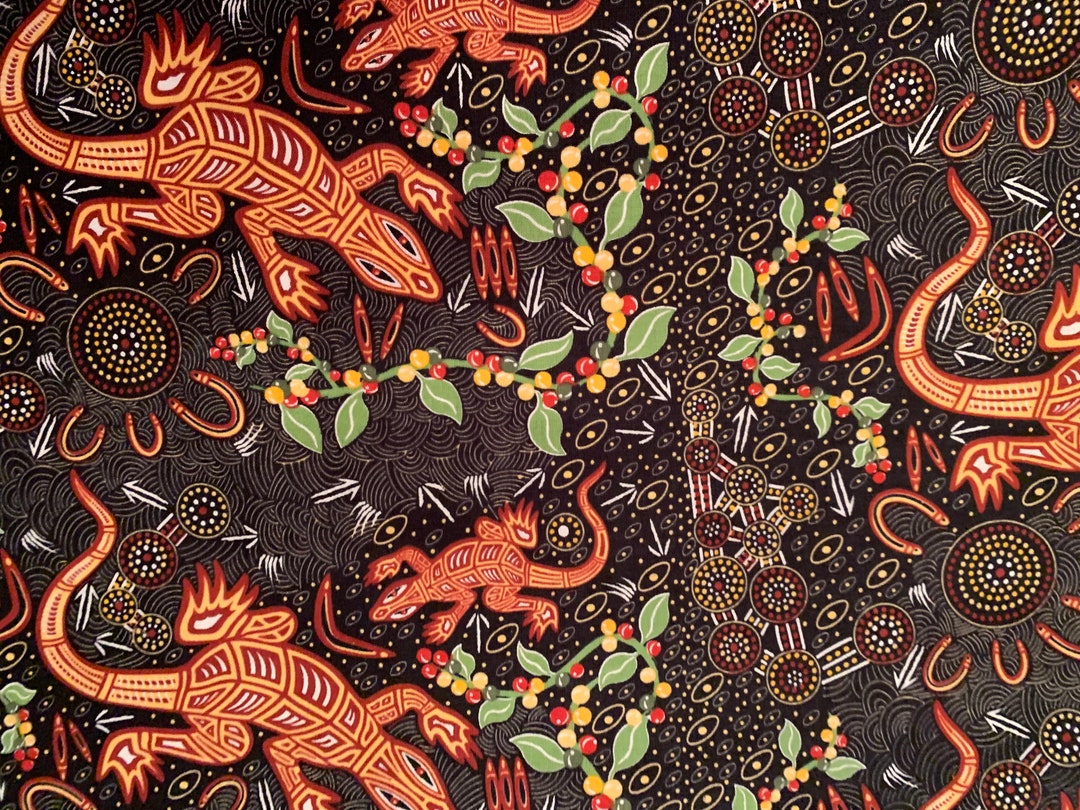 Man and Goanna Cotton Aboriginal Fabric Indigenous Native Gary Reid ...