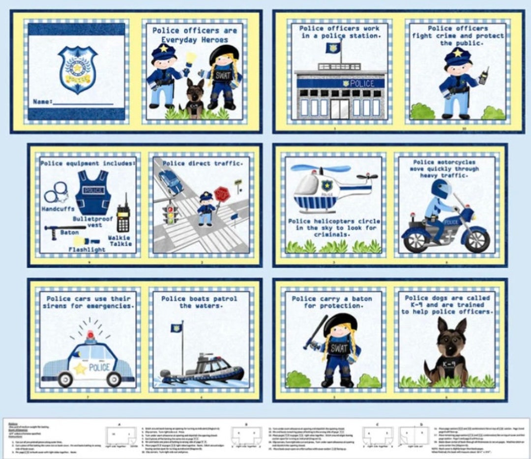 Policeman Police Officers Everyday Heroes Fabric Book Panel, Police ...