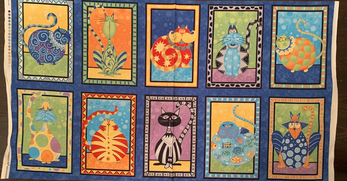 Cat Fabric Panel Cats Meow Bella Lu Cat Panel Cat Cotton - Etsy