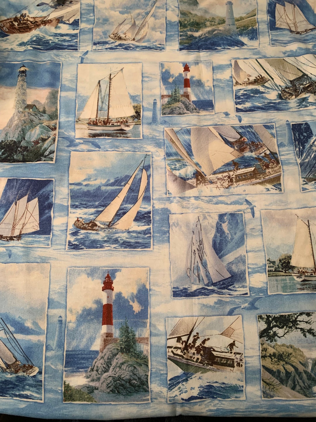 Lighthouse Fabric, Sailing Fabric, Wind and Waves William Laird Art ...