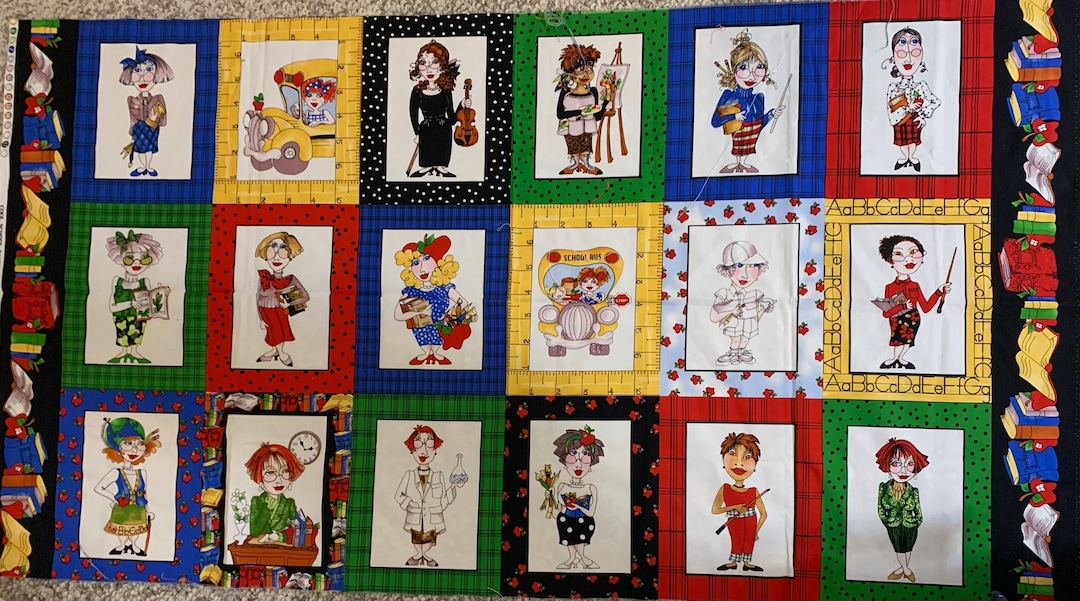 School Teacher Panel Loralie Designs, Teacher Teaches Panel Fabric ...