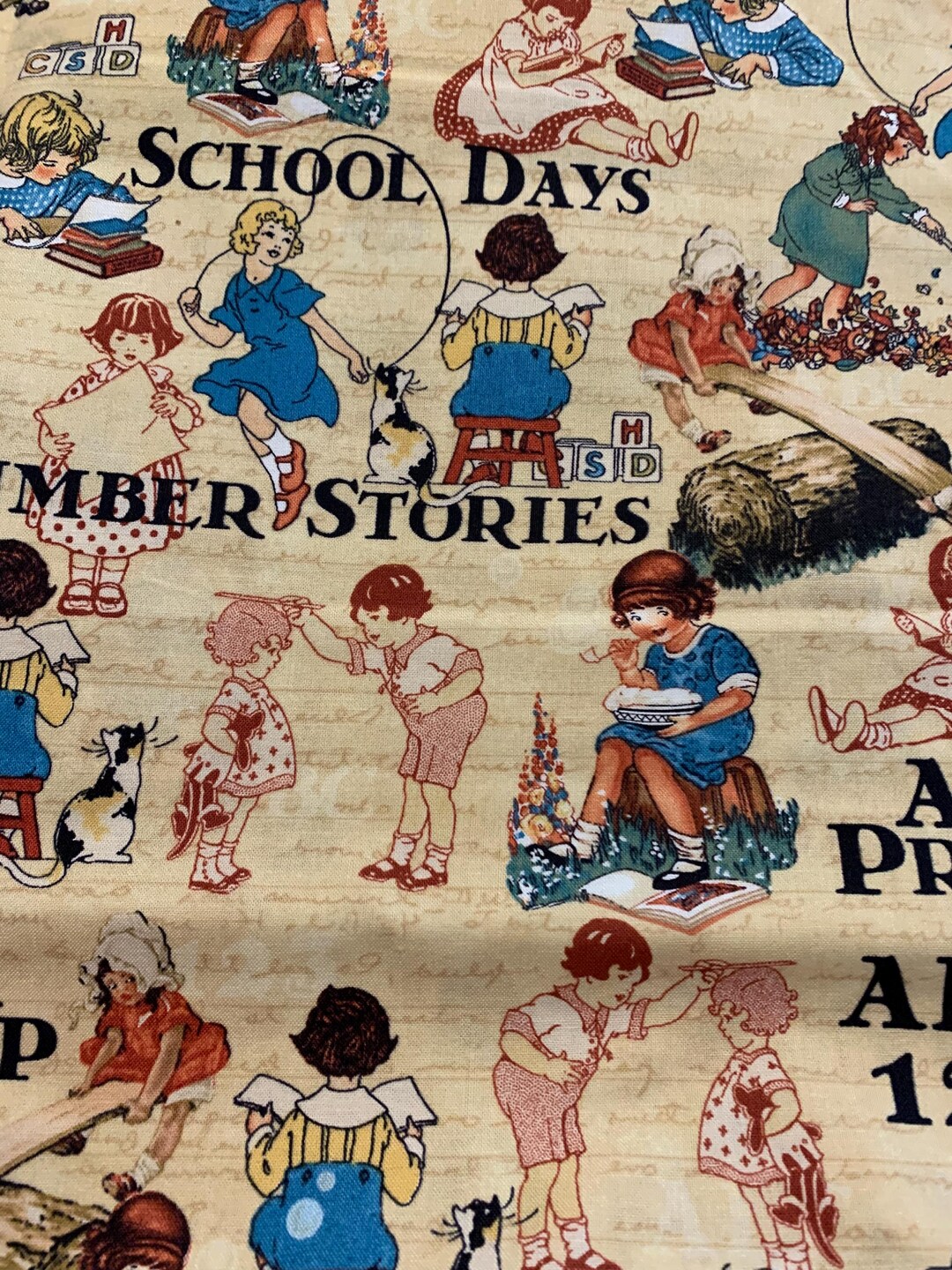 Abc Primer Fabric, Retro Kids Vintage Children Graphics 45 Fabric ...