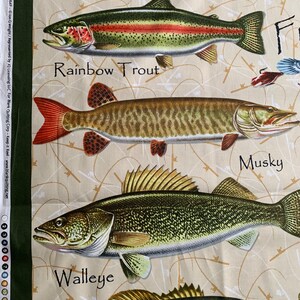 Fishing Fish Fabric Panel Freshwater Fish North America Fabric Blank ...