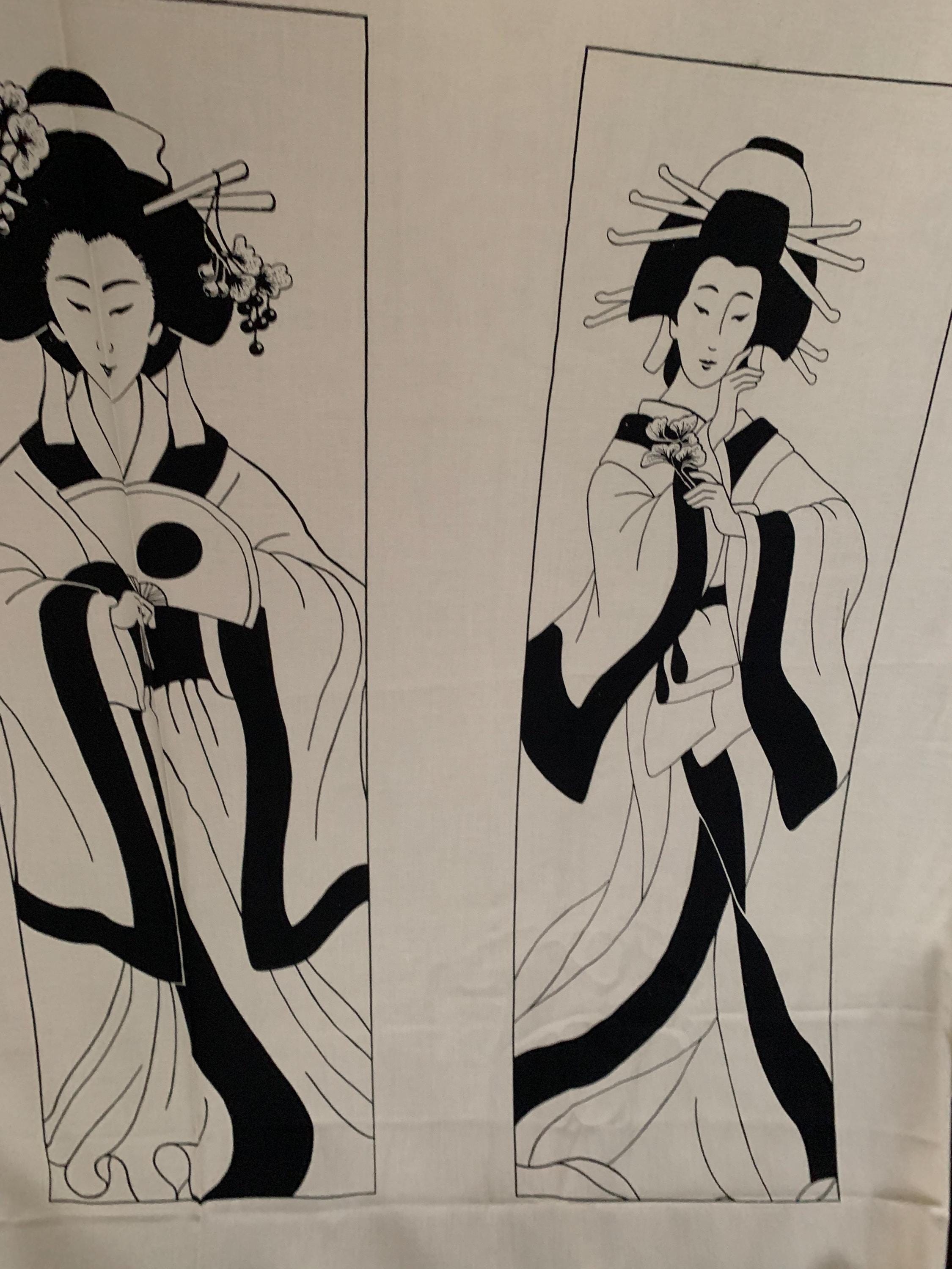 Japan Panel Fabric, Japan Kimono Geisha Cotton Beige Thicker Panel ...