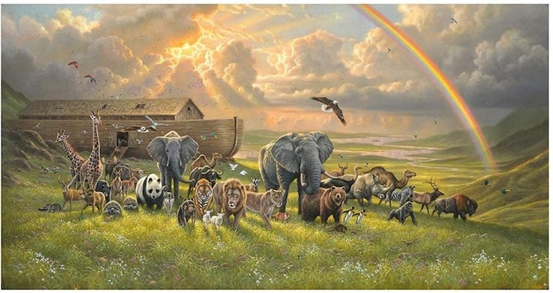 Noah’s Ark Fabric, Noah’s Ark Panel, Elizabeth Studio - Noah's Ark ...