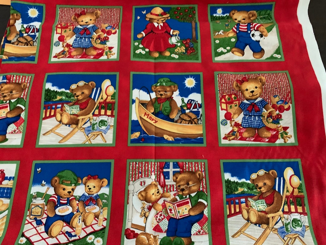 Teddy Bear Fabric, Cute 28 Block Panel, Thomsen Bears Fabric, Stof ...