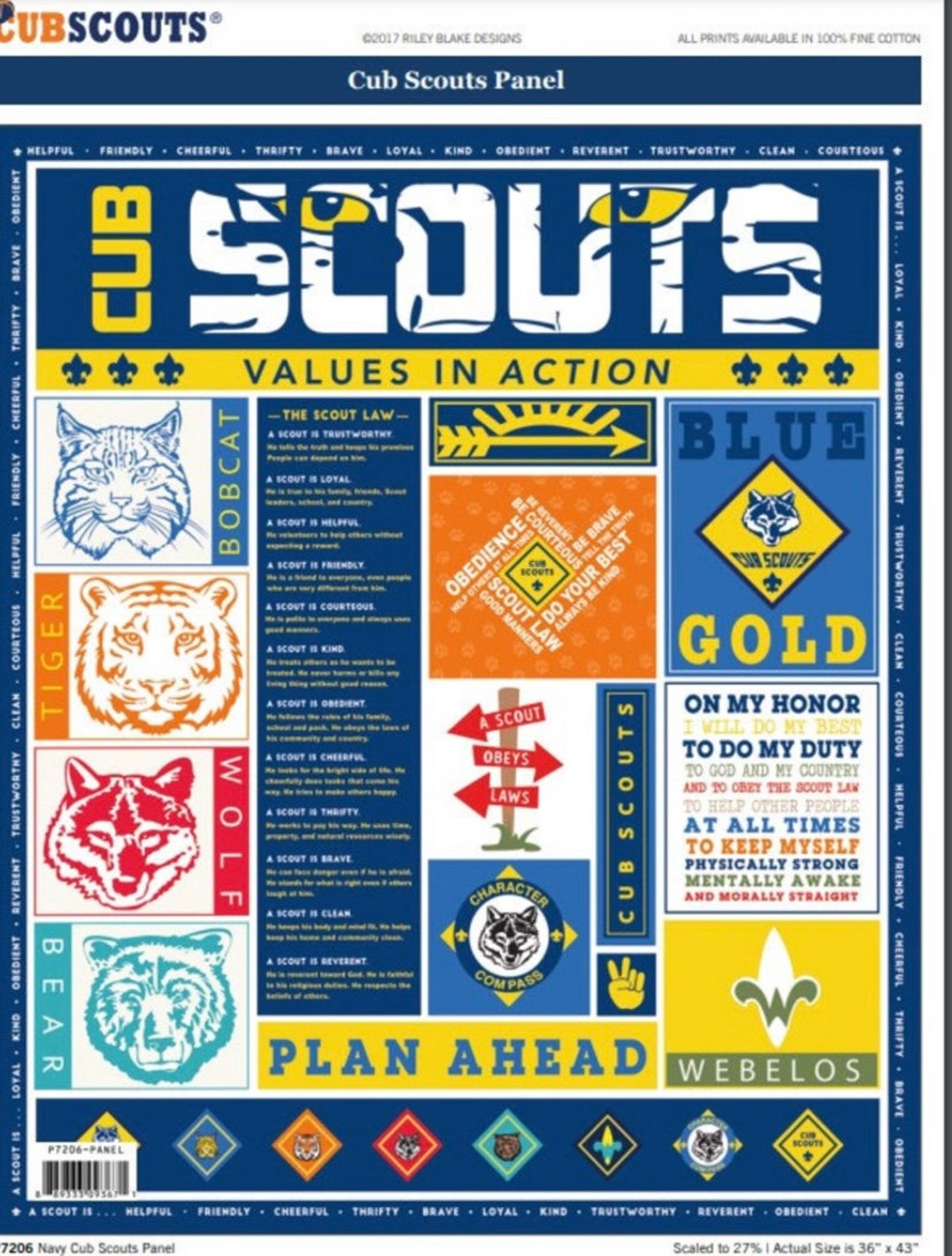Cub Scouts of America, Scouting Fabric, Riley Blake Cotton Panel Fabric ...