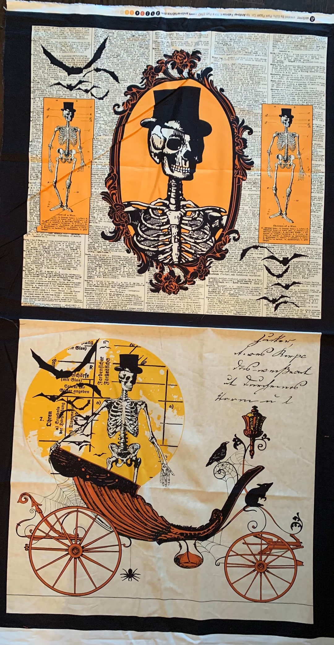 Halloween Quilt Fabric Panels Chillingsworth Skeleton Fabric Spooky ...