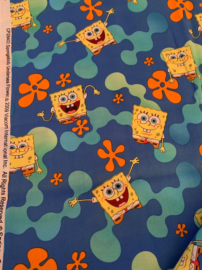 Spongebob Squarepants Underwater Flowers Fabric, Sponge Bob 2006 Viacom ...