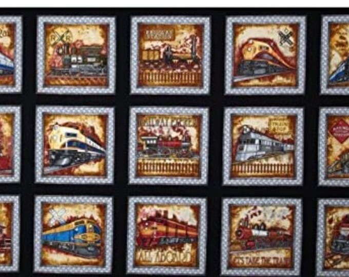 Right on Track Travel by Rail Panel, Train Fabric, Train Cotton Fabrics ...