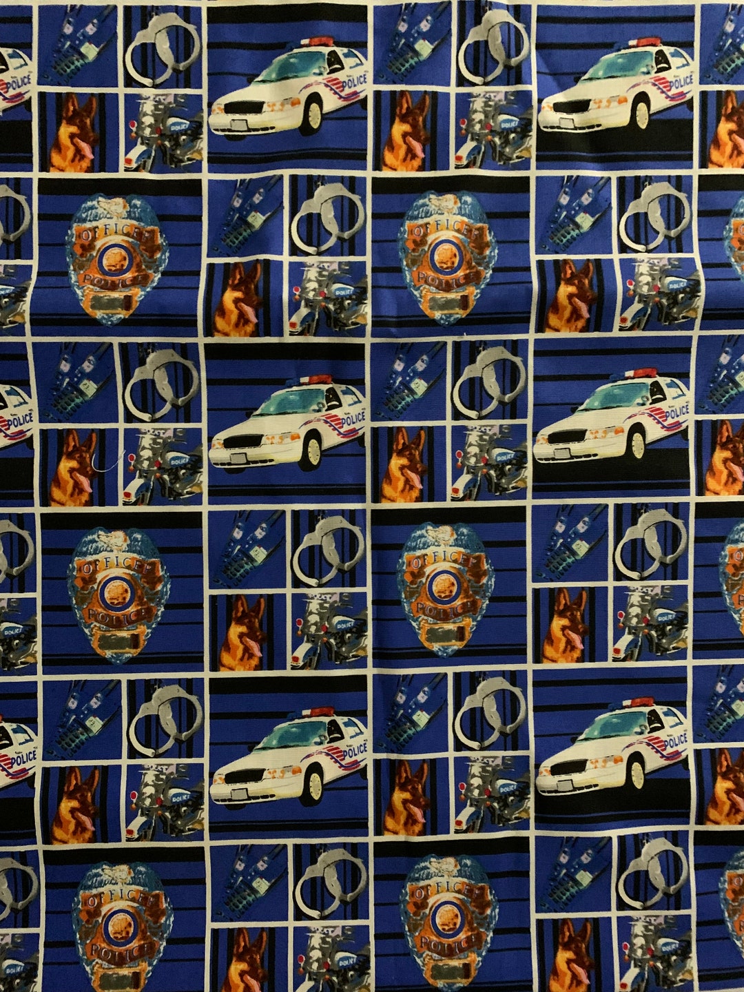 Police Car Handcuffs Protect & Serve Cotton Fabric Sykel Enterprises ...