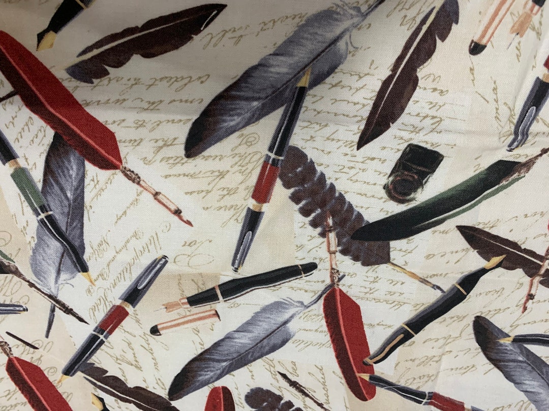 Author Pens Writing Literature Longfellow Fabric , Windham Fabrics ...