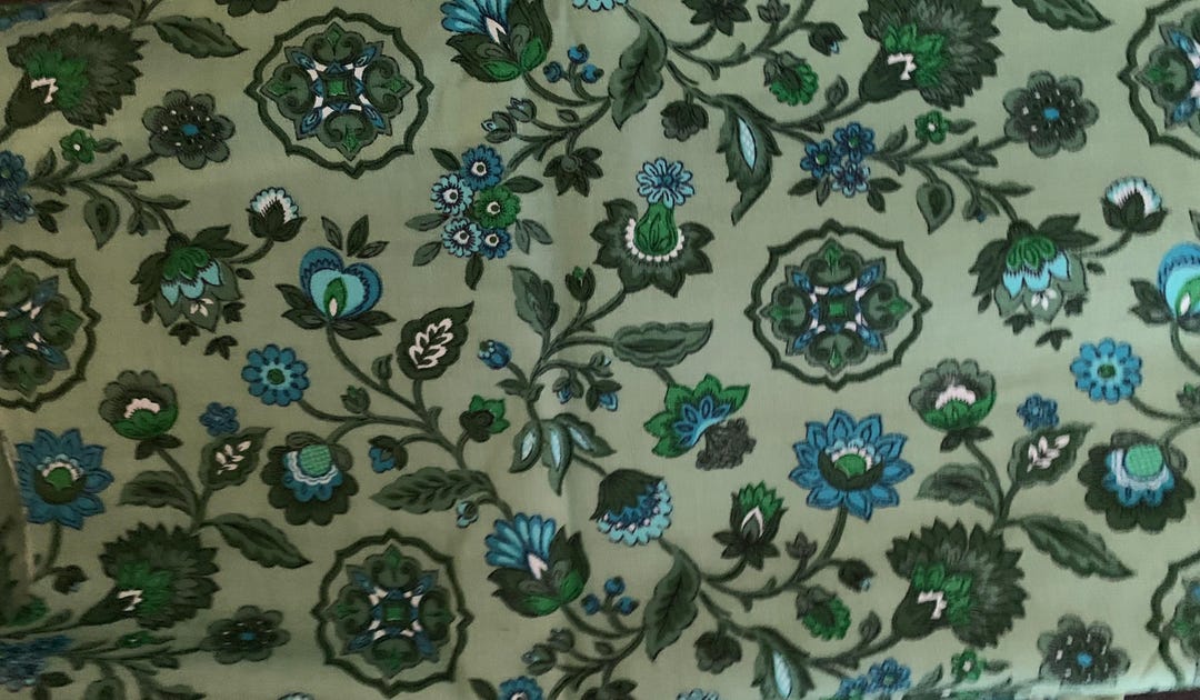 Green Flower Vintage Barkcloth Flowers Fabric by the Yard - Etsy
