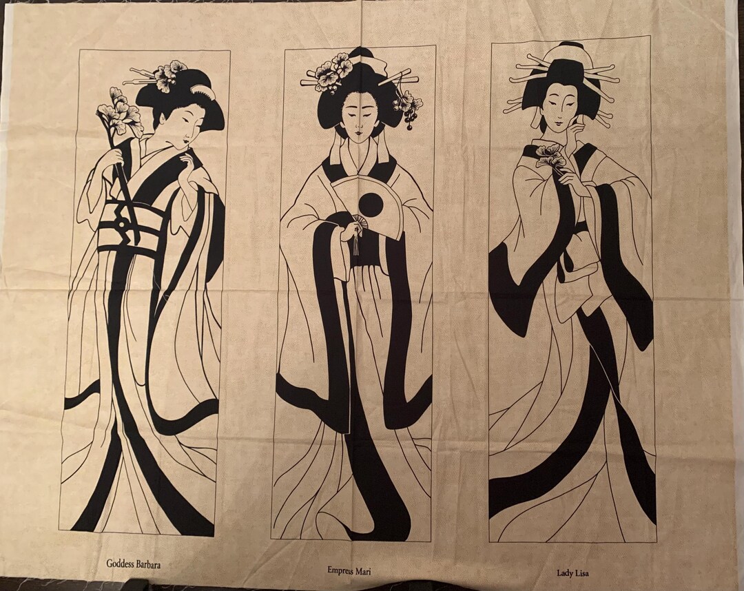 Japan Panel Fabric,geisha Fabric, Japan Geisha Ginko Goddesses by Lonni ...