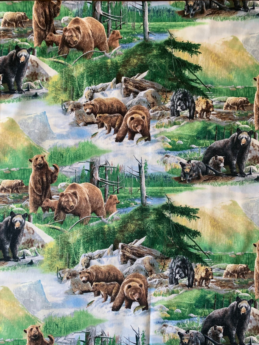 Brown Bear Fabric, Bear Mountain Kevin Daniel Wilmington Prints Fabric ...
