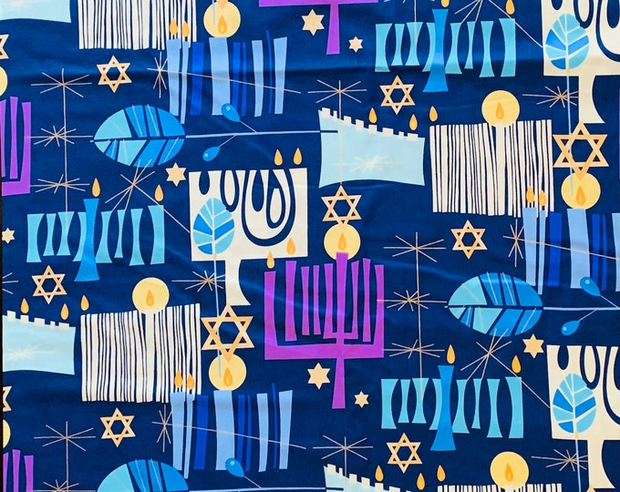 Hannukah menorah cotton fabric Hanukkah cotton Jewish fabric by the 1/2 ...