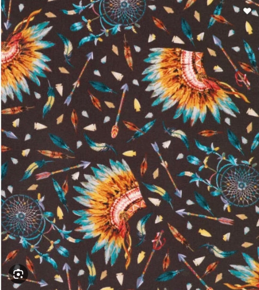 Indigenous Cotton Fabric, Native American Feathers Arrows Arrowheads ...