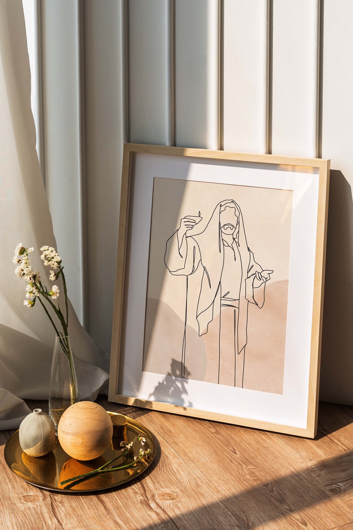 Jesus Portrait Line Art Boho Wall Art Printable Baptism - Etsy