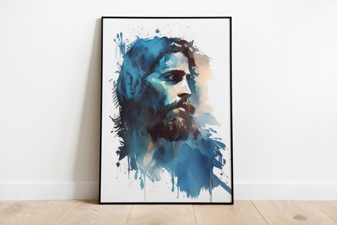 Blue Watercolor Jesus Portrait Art Print (digital Download) - Etsy
