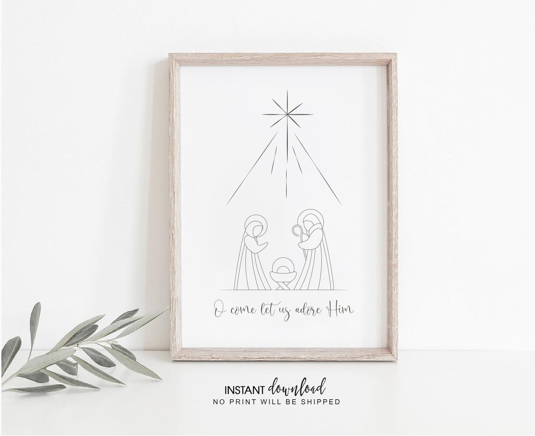 O Come Let Us Adore Him Print, Minimalist Christmas Print, Printable ...