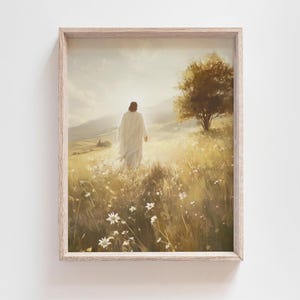 Jesus Walking in Meadow Digital Art – Christian Wall Print, Peaceful ...