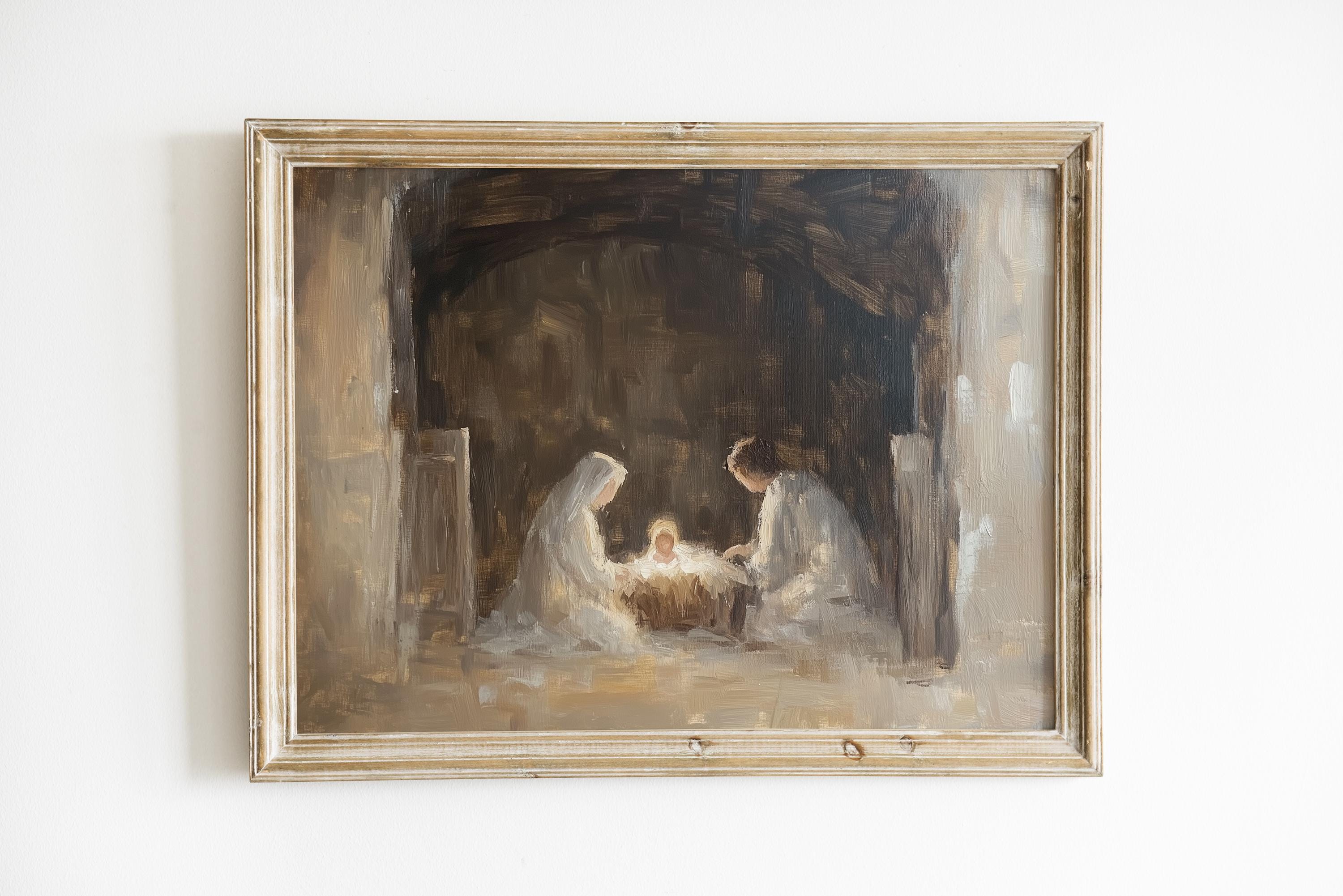 Nativity Scene Oil Painting Print: Christmas Wall Art (digital Download ...