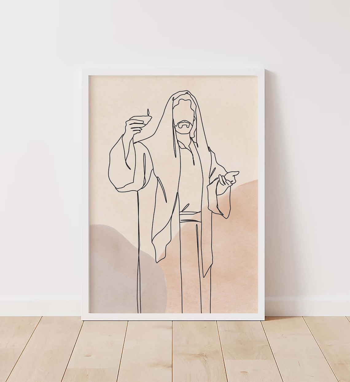 Jesus Portrait Line Art Boho Wall Art Printable Baptism - Etsy