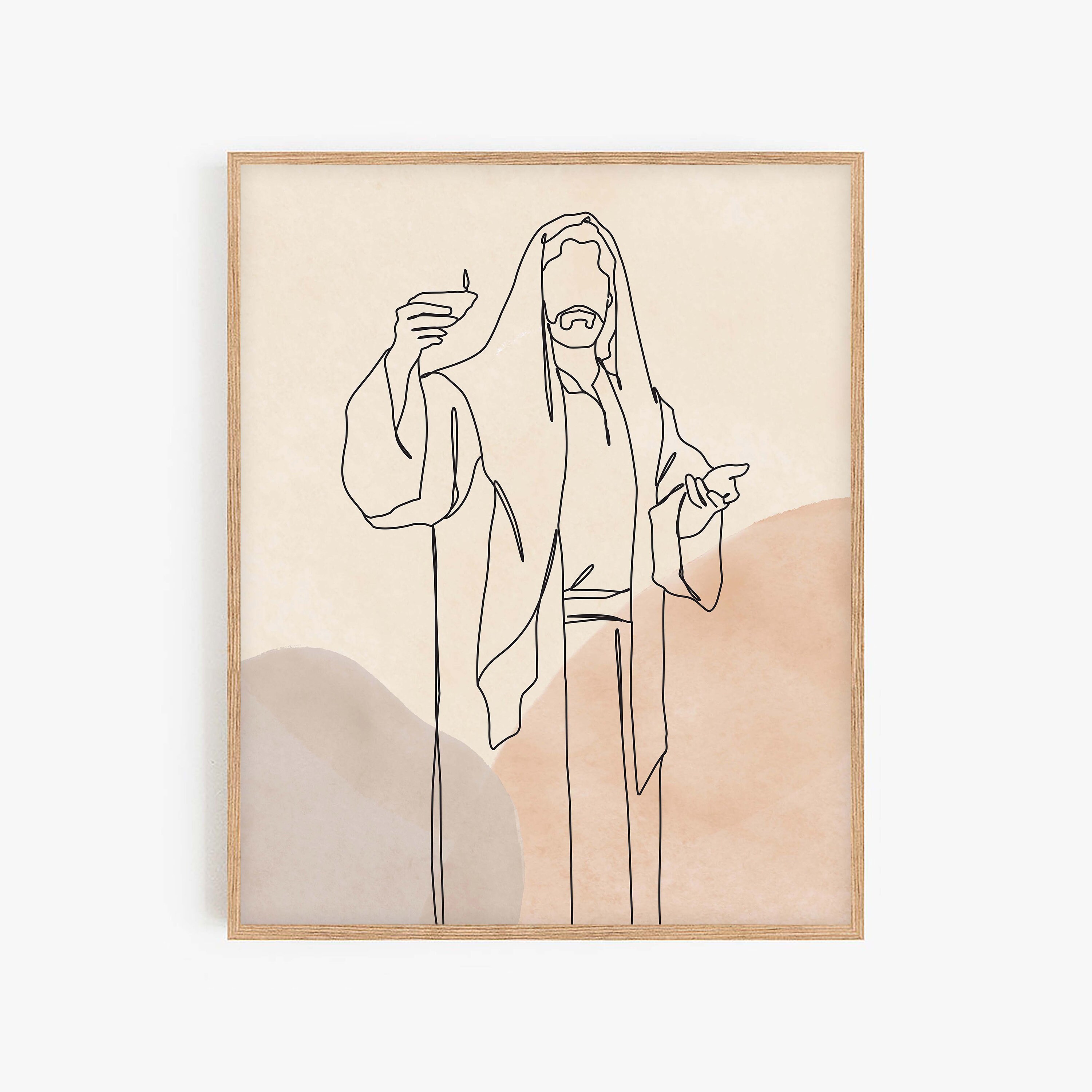 Jesus Portrait Line Art Boho Wall Art Printable Baptism - Etsy