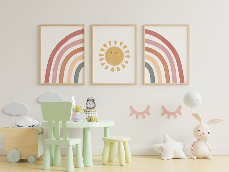 Boho Rainbow Nursery Print Set: Neutral Sun Decor (digital Download) - Etsy