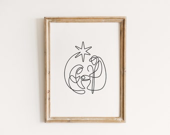 DIGITAL Nativity Line Drawing Minimal Christmas Wall Art - Etsy