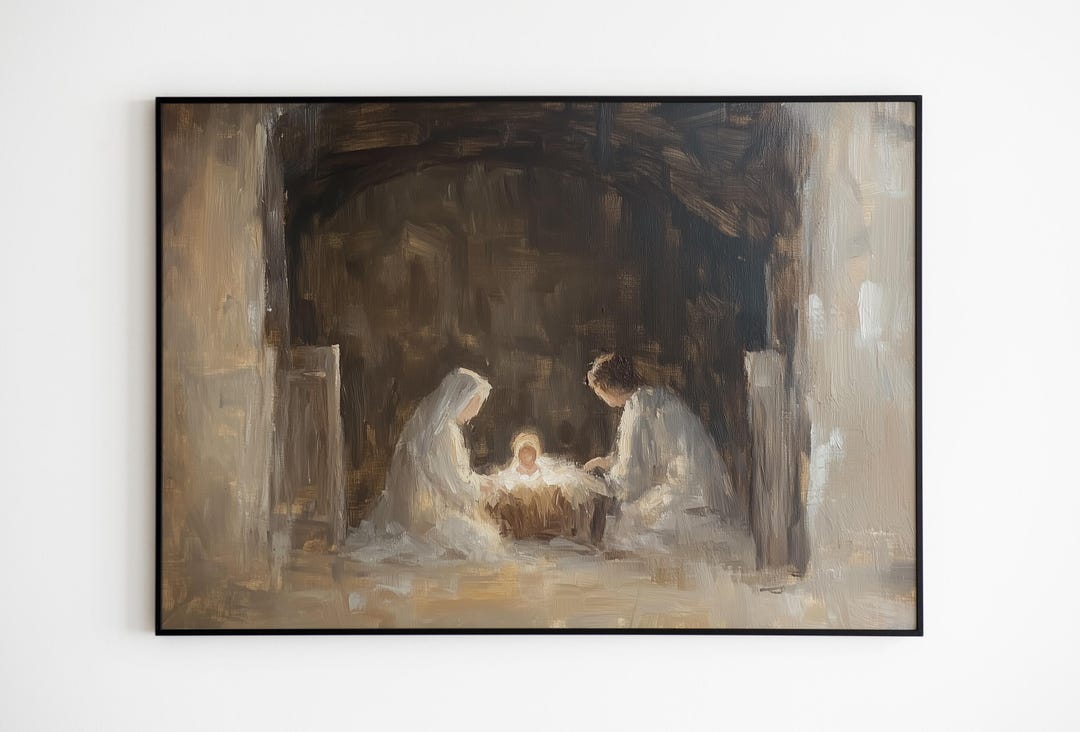 Nativity Scene Oil Painting Print: Christmas Wall Art (digital Download ...