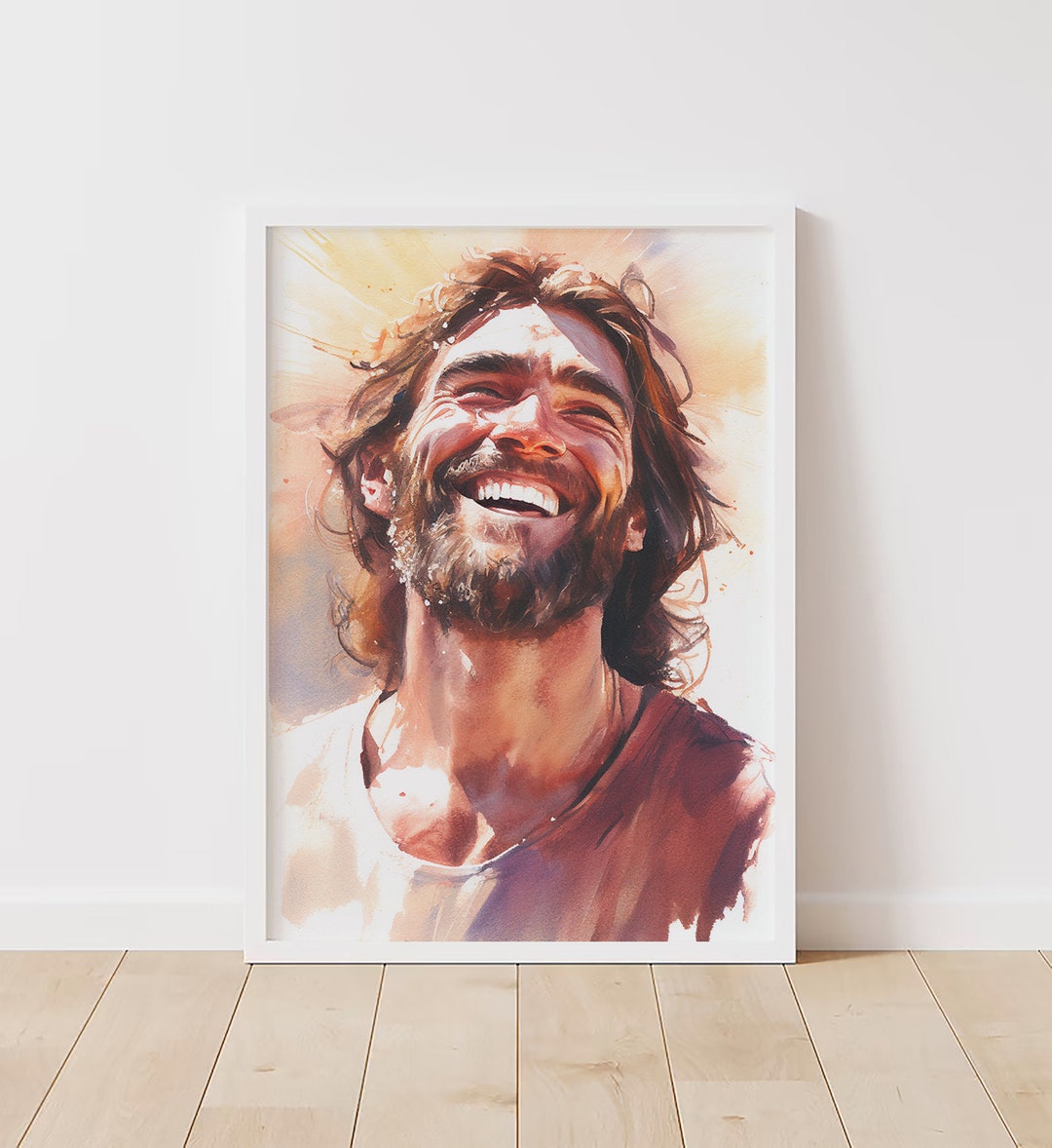 Laughing Christ Watercolor Portrait: Joyful Jesus Art (digital Download ...