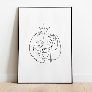 Nativity Scene Line Art, Minimal Christmas, Christmas Jesus Digital ...