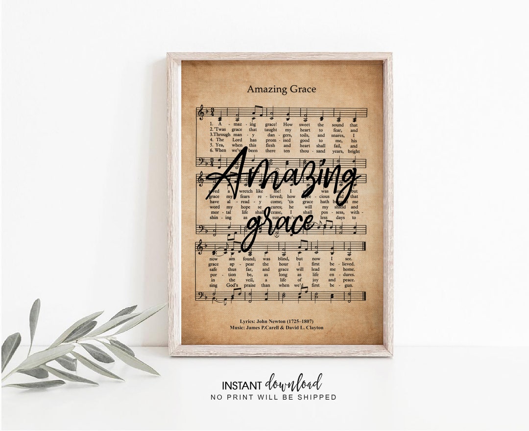 Amazing Grace - Vintage Hymn Wall Art Print Biblical Sheet Music Print ...