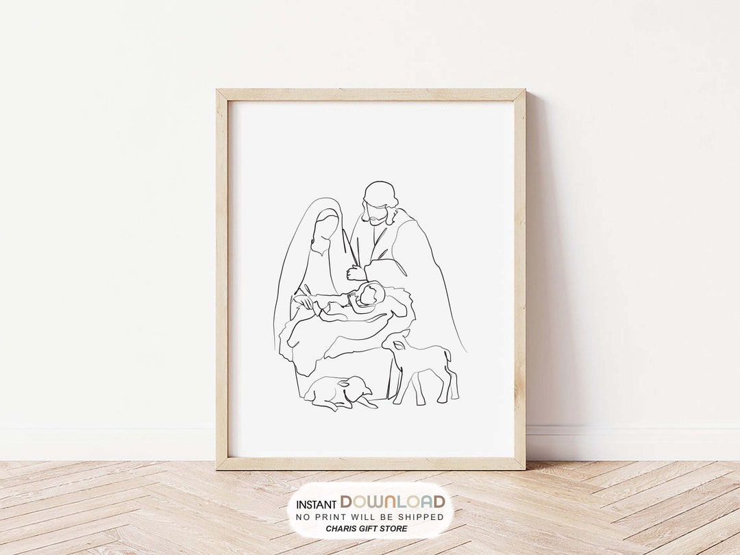 Nativity Line Drawing Minimal, Minimalist Christmas Print, Printable ...