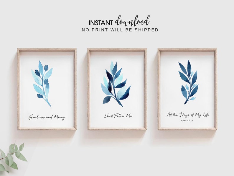 Psalm 23:1 Wall Art Navy Blue Wall Art Goodness and Mercy | Etsy