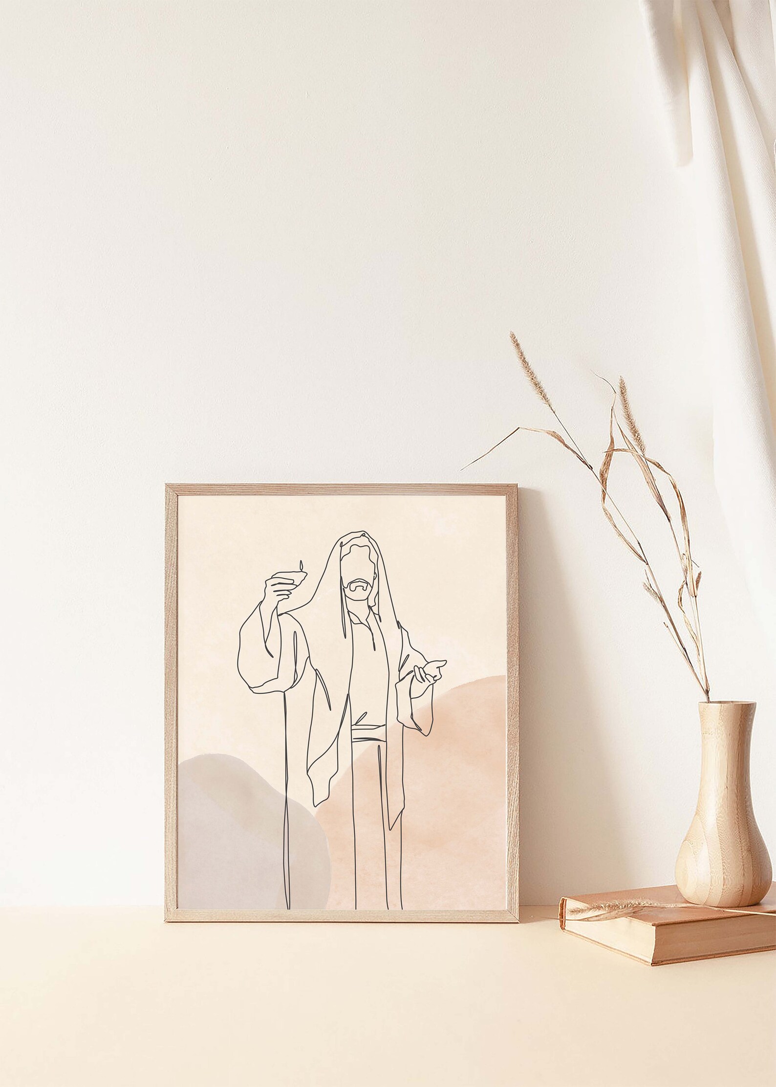 Jesus Portrait Line Art Boho Wall Art Printable Baptism - Etsy