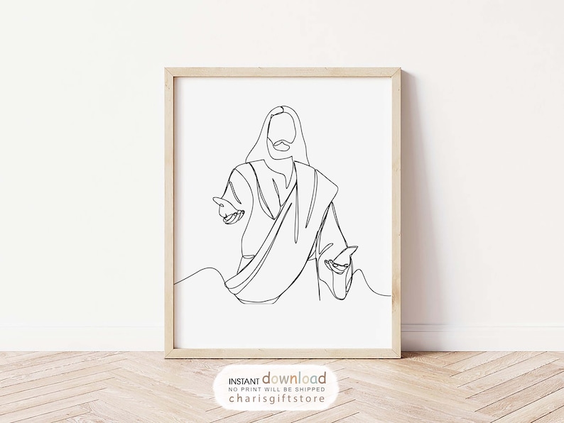 Jesus Line Art Jesus Wall Art Printable Baptism Gift Jesus - Etsy
