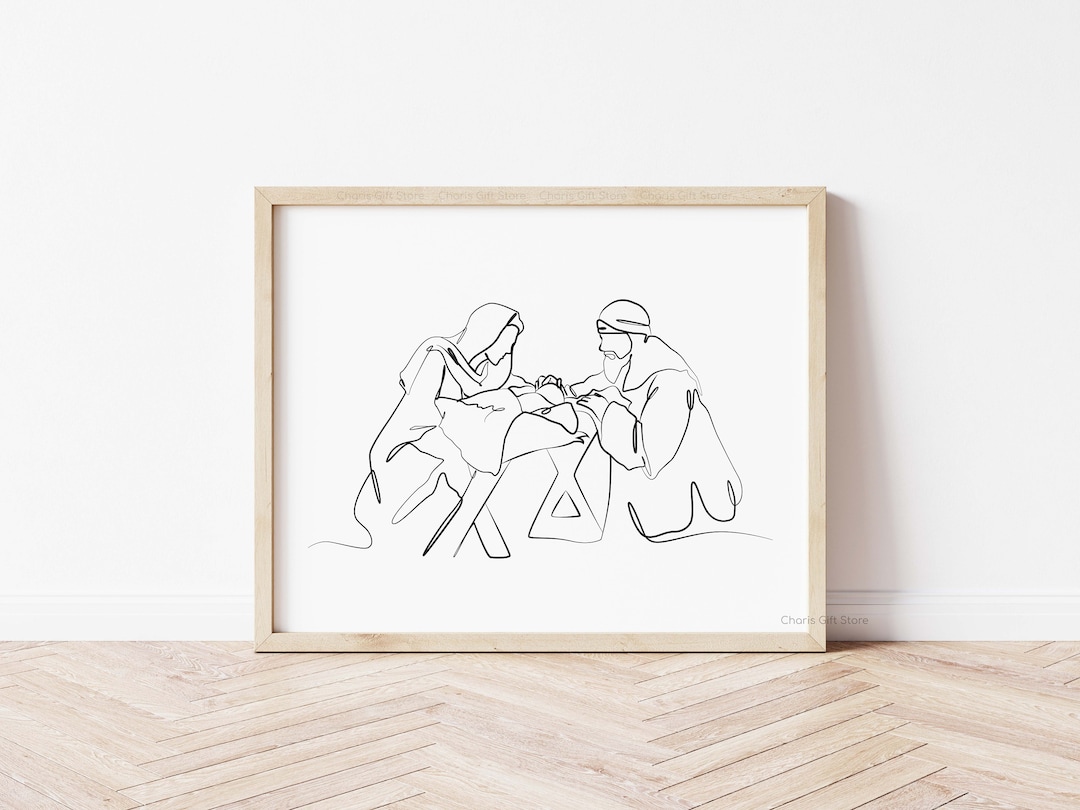 Nativity Line Drawing Minimal, Minimalist Christmas Print, Printable ...
