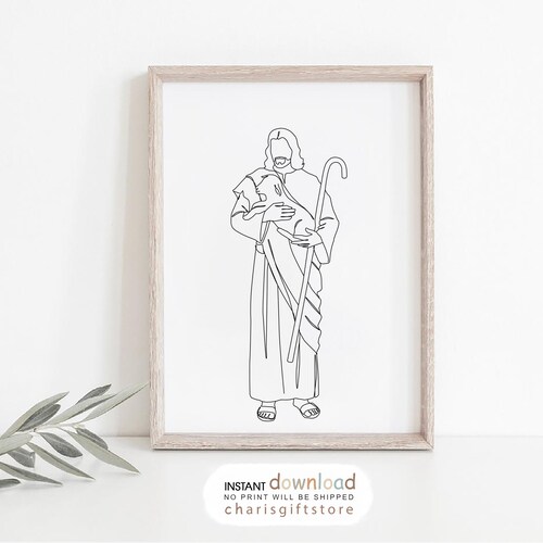 Jesus Portrait Line Art Light LDS Wall Art Printable - Etsy
