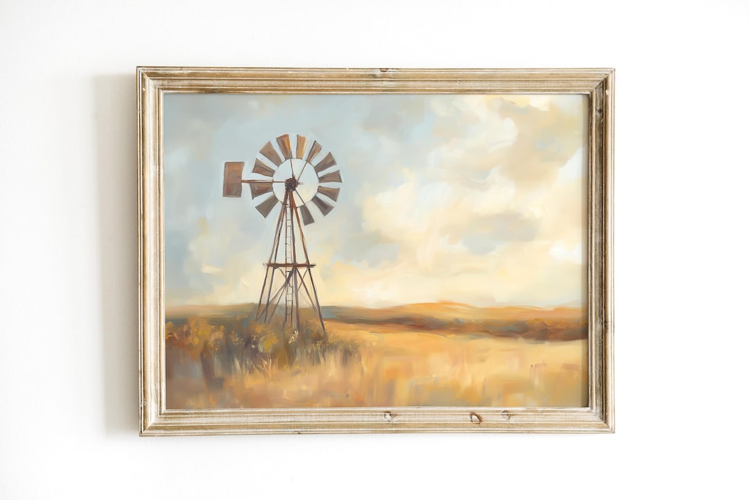 Vintage Windmill Art Print, Rustic Farmhouse Wall Decor, Antique ...