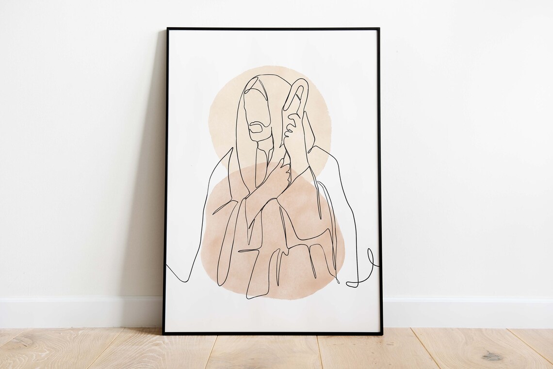 Jesus Portrait Line Art Boho Wall Art Printable Baptism - Etsy