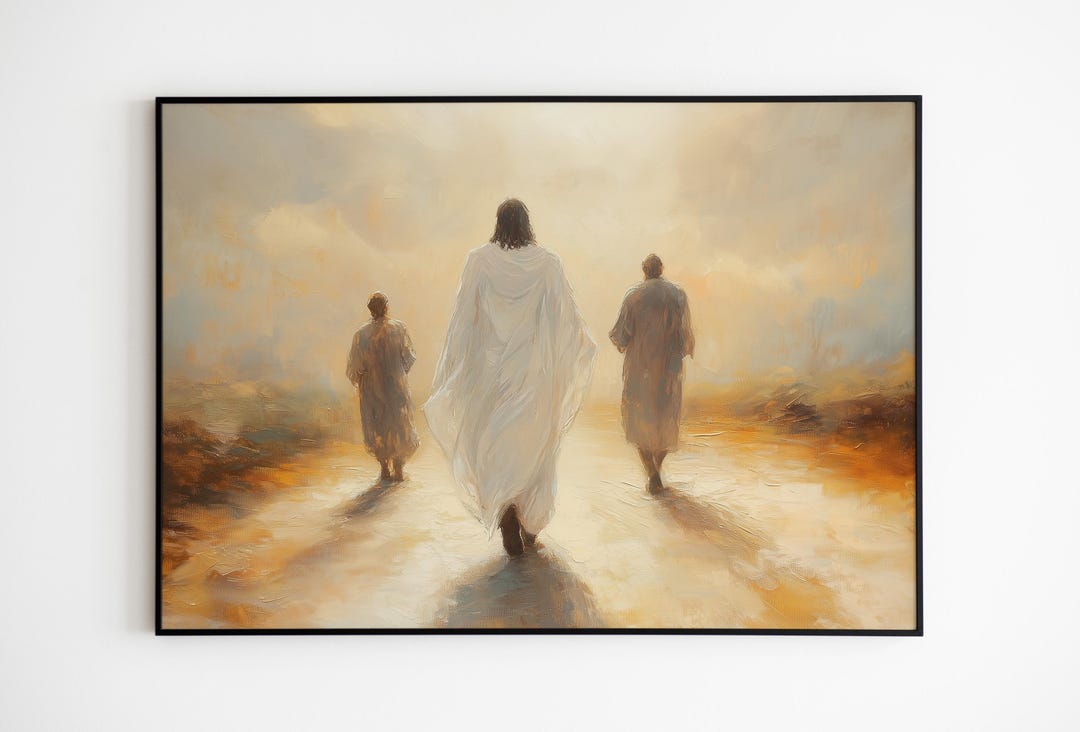 Oil Painting of Jesus Walking on the Road to Emmaus, Christian Art ...