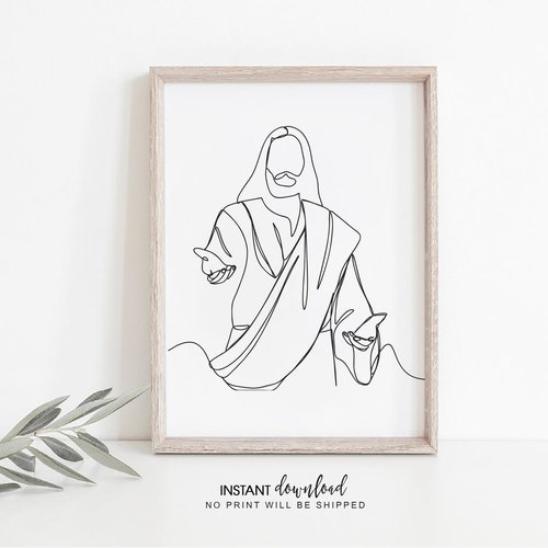 Jesus Portrait Line Art Light LDS Wall Art Printable - Etsy