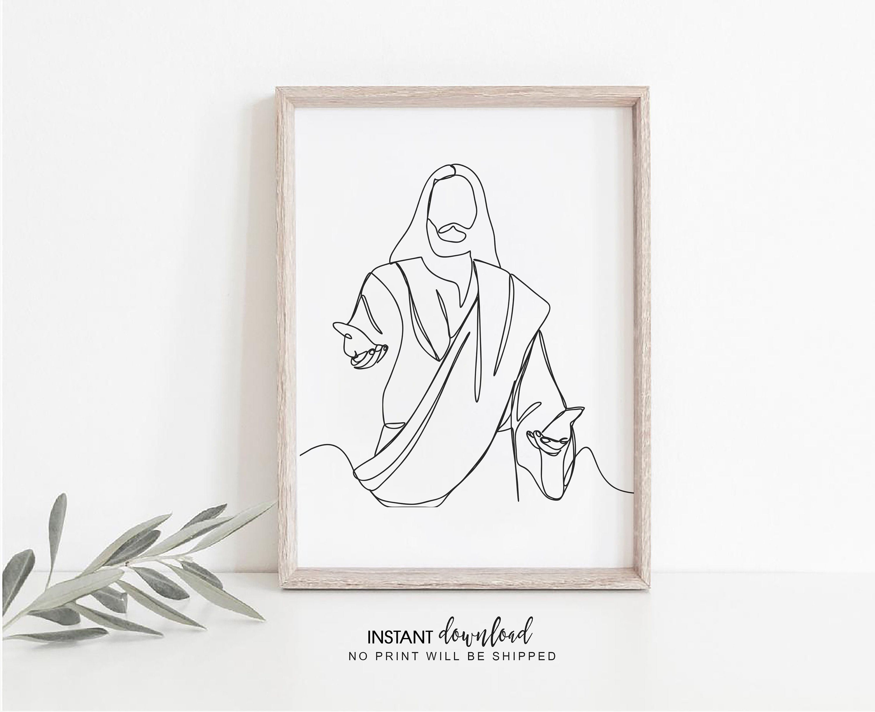 Jesus Line Art Jesus Wall Art Printable Baptism Gift Jesus - Etsy
