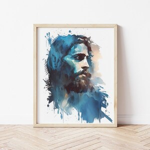 Blue Watercolor Jesus Portrait Art Print (digital Download) - Etsy