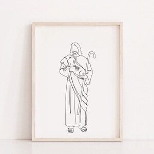 Jesus Portrait Line Art: Minimalist Christian Wall Art (digital ...