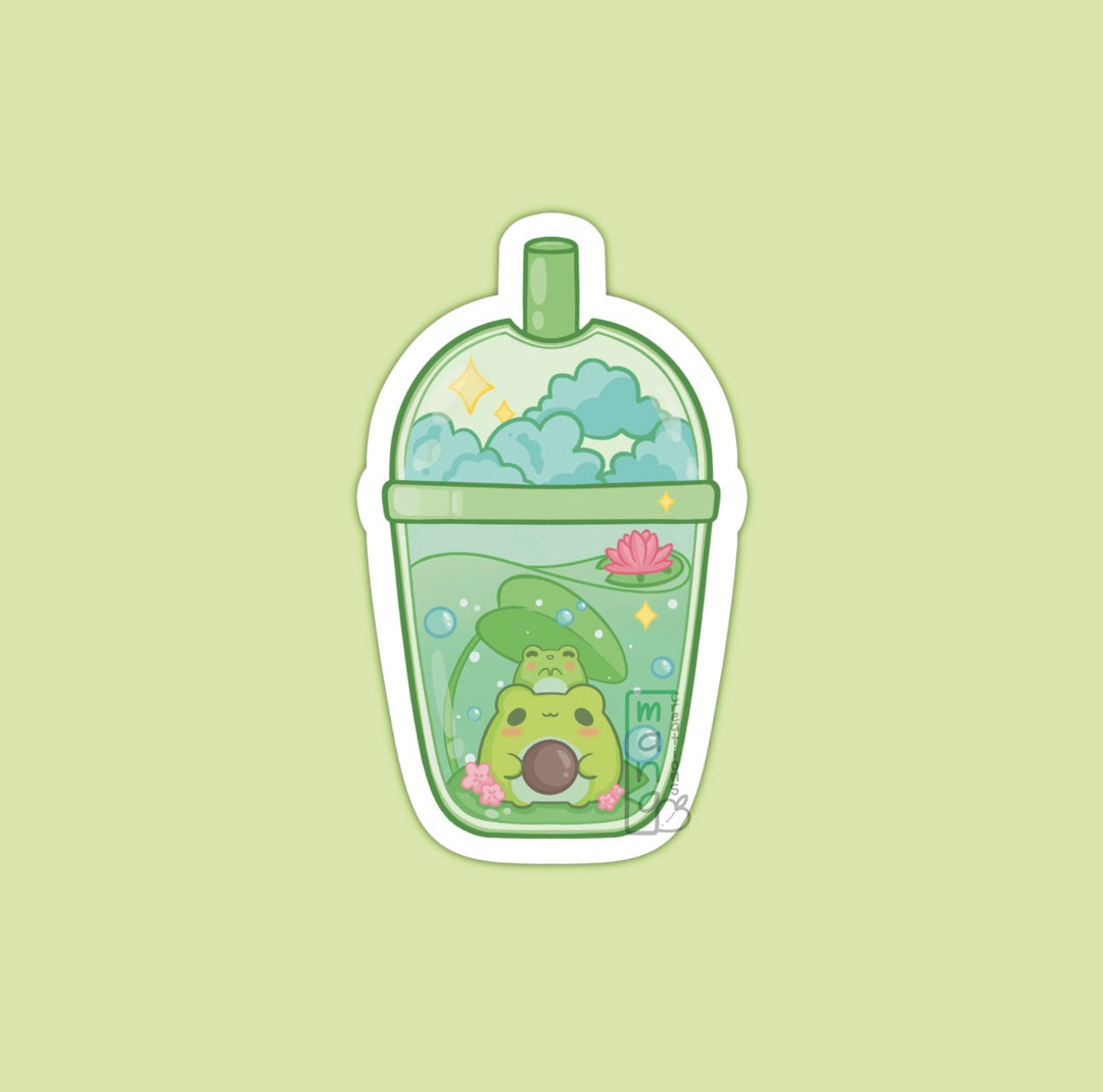 Frog Bubble Tea Sticker - Holographic Broken Glass Effect - Etsy